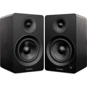FLUANCE Powered 6.5 Stereo Bookshelf Speakers For Turntable - Black Ash