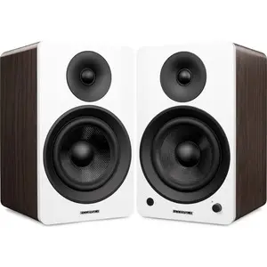 FLUANCE Powered 6.5 Stereo Bookshelf Speakers For Turntable - White Walnut