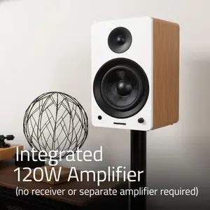 FLUANCE Powered 6.5 Stereo Bookshelf Speakers For Turntable - White Walnut