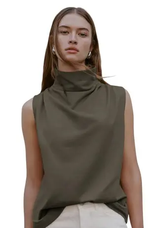 MARCELLA Finch French Terry Funnel Neck Sleeveless Top - Olive