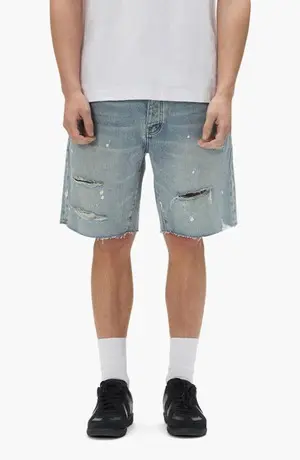 PURPLE BRAND Painterly Ripped Jean Shorts
