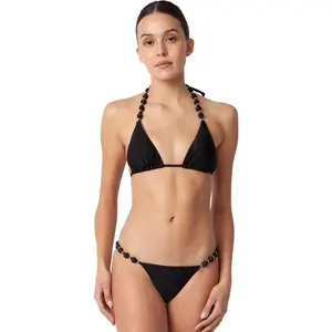 VILLA FRESCA Beaded Halter Bikini Top - Black