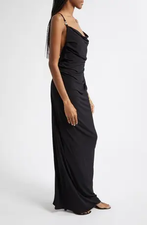 Coperni Logo Clasp Ruched Jersey Maxi Dress