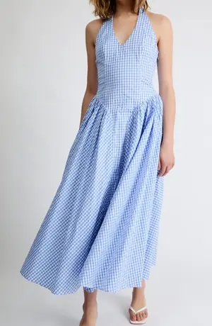 EXTRO & VERT Gingham Halter Midi Dress
