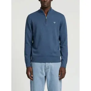 WALKER & HUNT Huxley Quarter Zip Sweater - Mid Blue