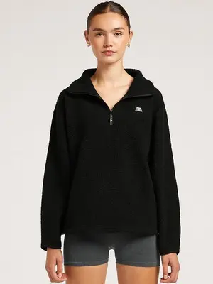 4TH ARQ Alix Half-zip Cropped Fleece With Balloon Sleeves And Zipped Pockets - Black