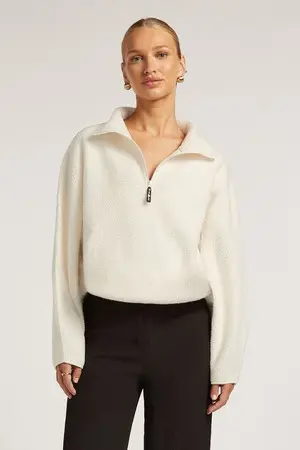 4TH ARQ Alix Half-zip Cropped Fleece With Balloon Sleeves And Zipped Pockets - Cream