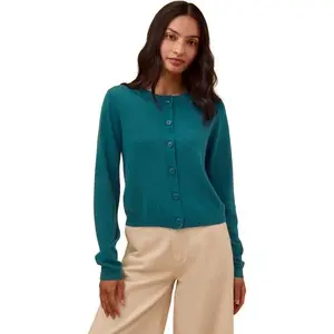 CELTIC & CO. Fine Knit Merino Crew Neck Cardigan - Teal