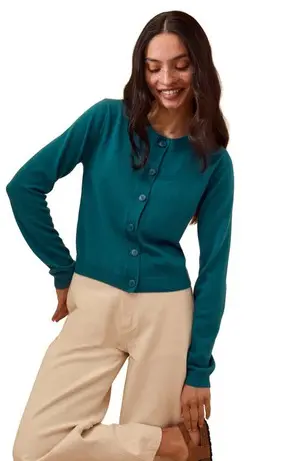 CELTIC & CO. Fine Knit Merino Crew Neck Cardigan