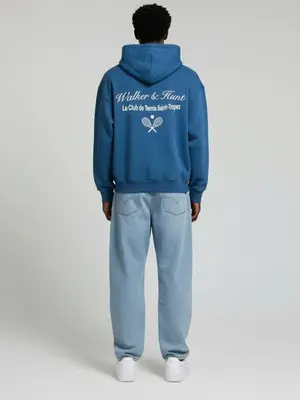 WALKER & HUNT Relaxed St. Tropez Tennis Print Hoodie - Blue