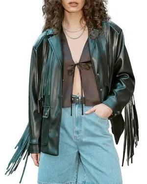 Nasty Gal Fringe Faux Leather Belted Jacket