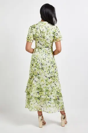 WALLIS Petite Floral Burnout Ruffle Midi Dress