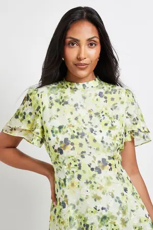 WALLIS Petite Floral Burnout Ruffle Midi Dress