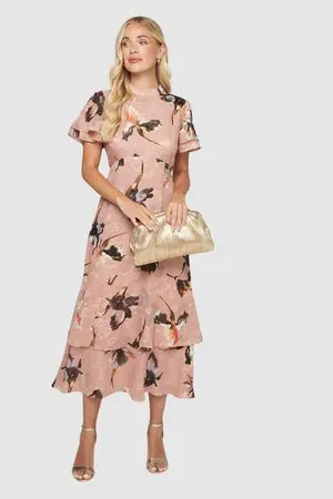 WALLIS Petite Floral Burnout Ruffle Midi Dress