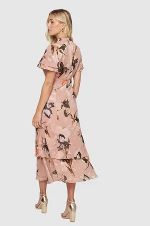 WALLIS Petite Floral Burnout Ruffle Midi Dress