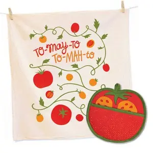 THE NEIGHBORGOODS Tomato Tea Towel And Pot Holder Set - Red
