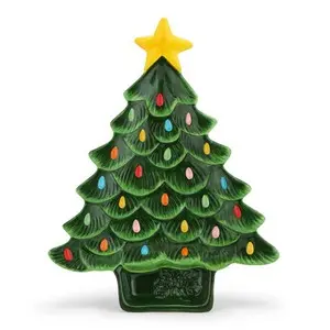 MR. CHRISTMAS 14 In. Nostalgic Ceramic Tree Dip Platter - Green