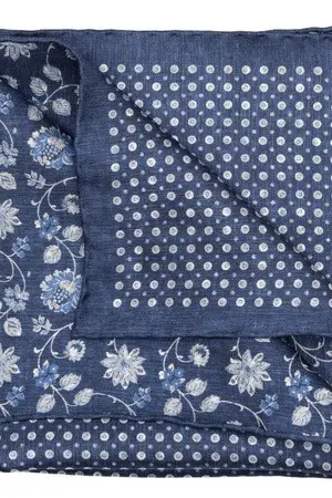 ELIZABETTA Nunziodouble Sided Silk Pocket Square For - Navy