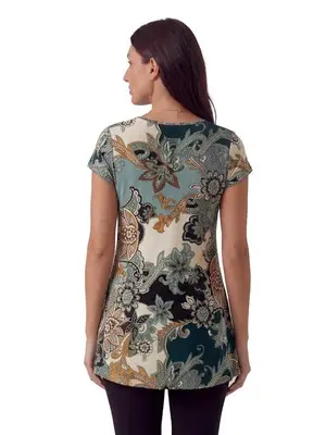 24SEVEN COMFORT APPAREL Maternity Floral Print V-neck Short Sleeve Tunic Top