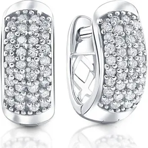 BLISS DIAMOND 1/4 Carat Lab Grown Diamond Pave Huggie Hoop Earrings - Silver