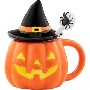 MR. HALLOWEEN 18 Oz. Jack-o-lantern Lidded Mug With Spoon - Orange