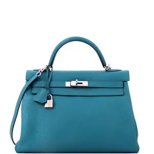 Hermès Kelly Handbag Togo With Palladium Hardware 32 - Blue