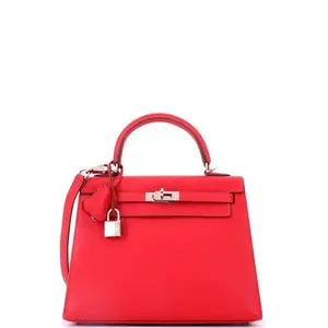 Hermès Kelly Handbag Pink Epsom With Palladium Hardware 25 Red