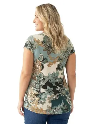 24SEVEN COMFORT APPAREL Short Sleeve V-neck Tunic Top