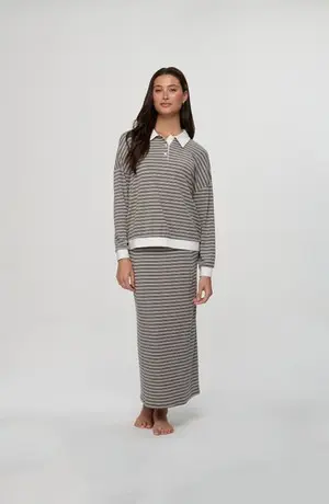 BY TESS COLLECTION Kyra Striped Maxi Skirt - Grey