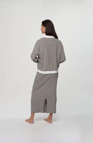 BY TESS COLLECTION Kyra Striped Maxi Skirt - Grey