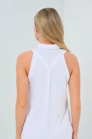 Anatomie Elise Sleeveless Button-up Top With Racerback Detail - White