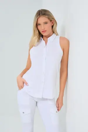 Anatomie Elise Sleeveless Button-up Top With Racerback Detail - White
