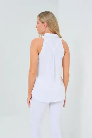 Anatomie Elise Sleeveless Button-up Top With Racerback Detail - White