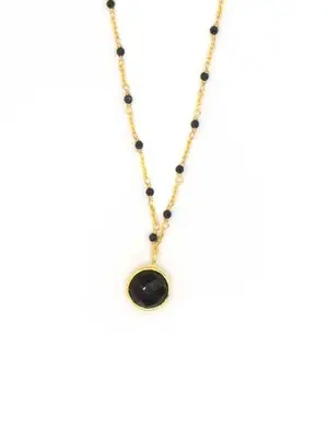 FAIR ANITA Beaded Gold Drop Necklace With Stone - Black