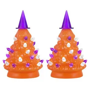 MR. HALLOWEEN Set Of 2 Mini Halloween Trees - Orange