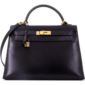 Hermès Kelly Handbag Black Box Calf With Gold Hardware 32