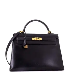 Hermès Kelly Handbag Black Box Calf With Gold Hardware 32