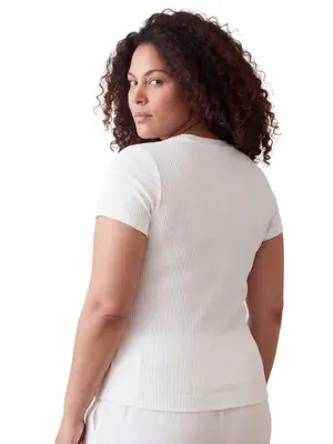 24SEVEN COMFORT APPAREL Ribbed Knit Round Neck Short Sleeve Top - White