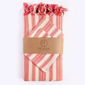 ECO HILANA Andana Striped Tablecloth Set - Magenta