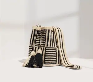ONE THREAD COLLECTIVE Kululu Bag Crocheted Crossbody With Tassel Detail - Black - Small