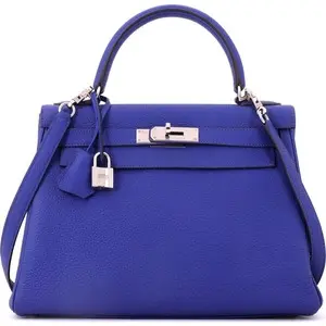 Hermès Kelly Handbag Togo With Palladium Hardware 28 - Blue