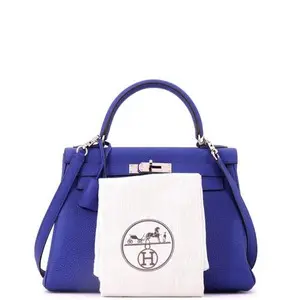 Hermès Kelly Handbag Togo With Palladium Hardware 28 - Blue