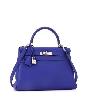 Hermès Kelly Handbag Togo With Palladium Hardware 28 - Blue