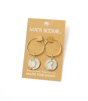 MATR BOOMIE Sikka Coin Dangle Hoop Earrings With Mother Of Pearl Crescent Moon Charm