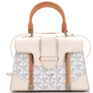 Goyard Structured Saigon Top Handle Bag Coated Canvas With Leather Mini - White