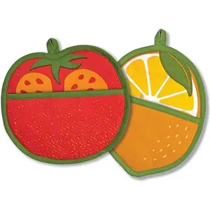THE NEIGHBORGOODS Tomato & Lemon Pot Holders Set Of 2 - Red