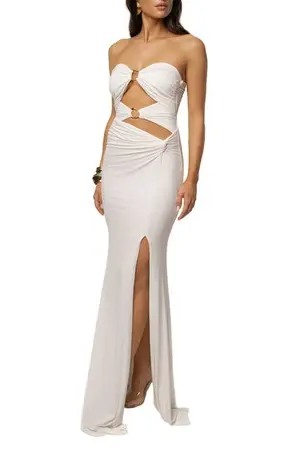 JLUXLABEL Athena Cutout Strapless Maxi Gown - Ivory