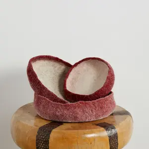 KANJU INTERIORS Berry Decorative Wool Nesting Bowlset Of 2 - Red