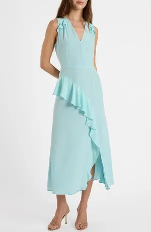 Santorelli Cona Silk Midi Dress With Ruffle Panel