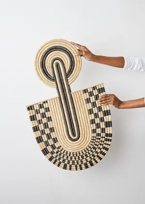 KANJU INTERIORS Maravi Patterned Black & Natural Woven Wall Art - Kugona